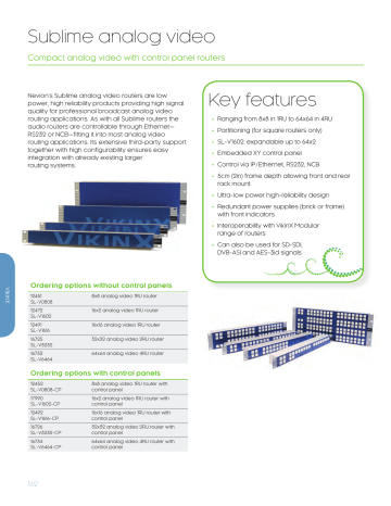 Nevion Sublime SL-Vx - Analog video router range Datasheet | Manualzz