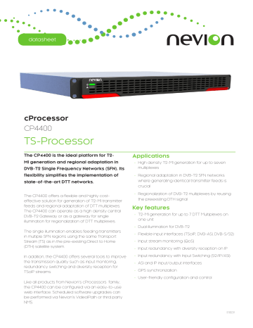 Nevion Virtuoso CP4400 TS Processor Datasheet | Manualzz