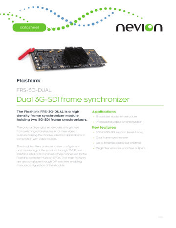 Nevion FRS-3G-DUAL Dual 3G-SDI frame synchronizer Datasheet | Manualzz