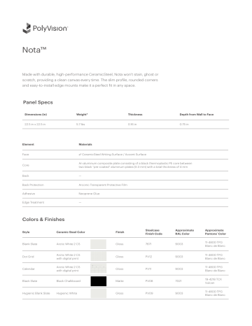 Steelcase PolyVision Nota Specifications Sheet | Manualzz