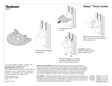 Steelcase Relay Wall-Mounted Monitor Support – Pivot Limiter Assembly ...