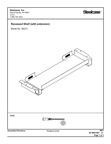 Steelcase Series 9000 Recessed Shelf Assembly Instructions | Manualzz