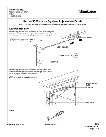 Steelcase Series 9000 Lock System Adjustment Glide Assembly ...