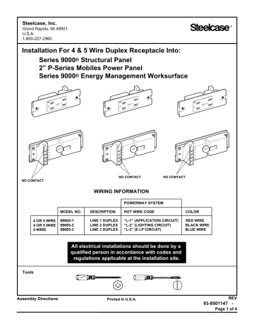 Steelcase 4 & 5 Wire Duplex Receptacle into: Series 9000 Structural ...