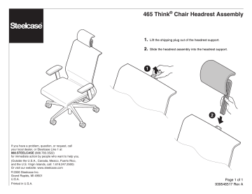 Steelcase 465 Think Chair (Version 1 – mfg prior to 11/1/2014) Headrest ...