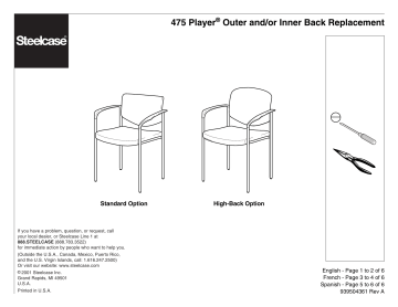 Steelcase 475 Player Chair Outer and/or Inner Back Manuel utilisateur ...