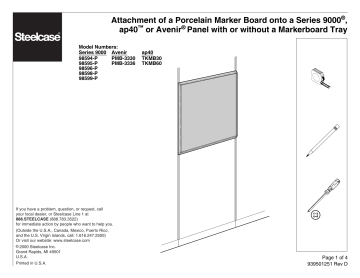Steelcase Porcelain Markerboard to Series 9000 or Avenir Panel Assembly ...