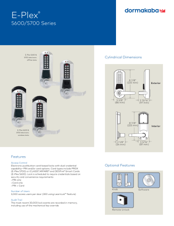 Dormakaba E-Plex 5000 Series Specification | Manualzz