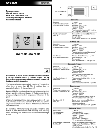Gewiss GW21841 SHAVER SOCKET-OUTLET FOR HOTEL SYSTEM - EUROPEAN ...