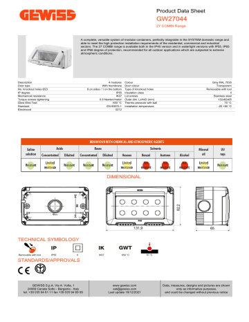 Gewiss GW27044 WATERTIGHT ENCLOSURE FOR SYSTEM DEVICES - 4 GANG - GREY ...