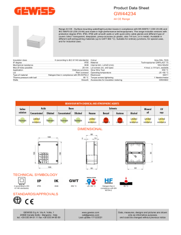 Gewiss GW44234 JUNCTION BOX Data Sheet | Manualzz