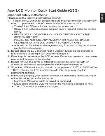 Acer EI322QK Monitor Quick Start Guide | Manualzz