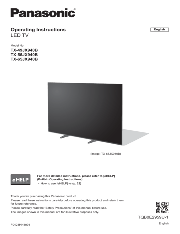 Panasonic TX65JX940B Quick Start Guide | Manualzz