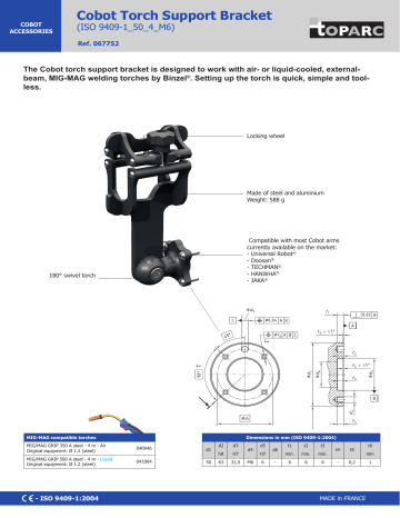 GYS TORCH SUPPORT COBOT (ISO 9409-1_50_4_M6) Datasheet | Manualzz