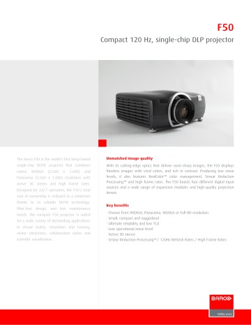 Barco F50 WQXGA Projector Product sheet | Manualzz