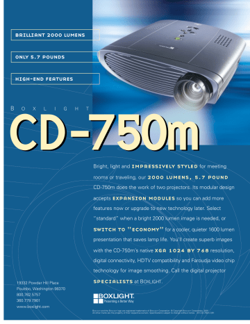 Boxlight CD-750m Projector Product sheet | Manualzz