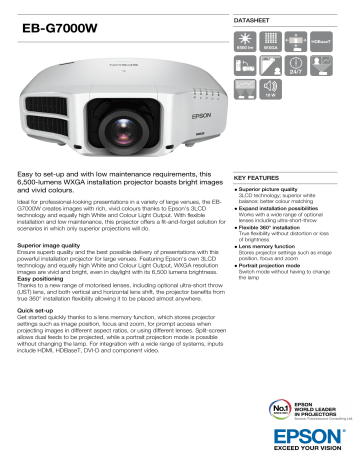 Epson Europe EB-G7000W Projector Product sheet | Manualzz