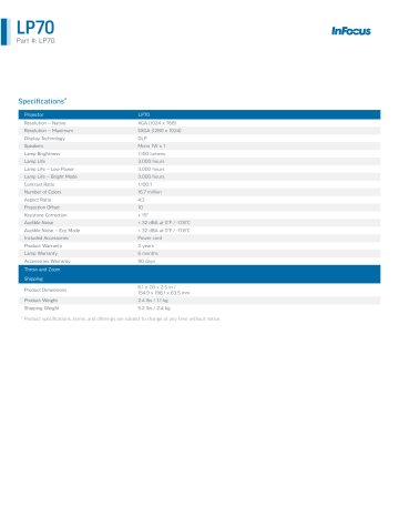 InFocus LP70 Projector Product sheet | Manualzz