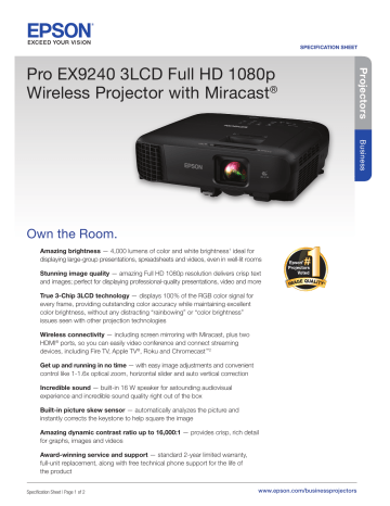 Epson Pro EX9240 Projector Product sheet | Manualzz