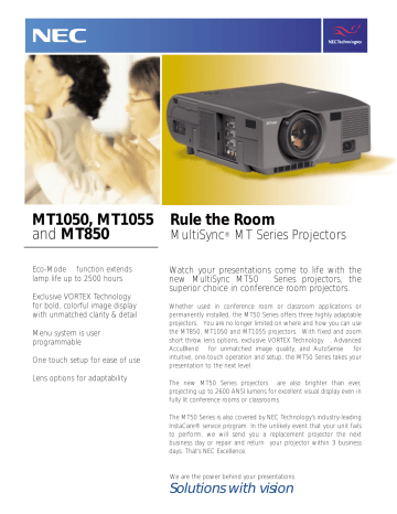 NEC MT1055 Projector Product sheet | Manualzz