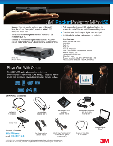 3M MPro150 Projector Product sheet | Manualzz