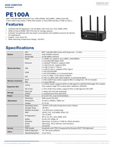 Asus PE100A AI Accelerator Datasheet | Manualzz