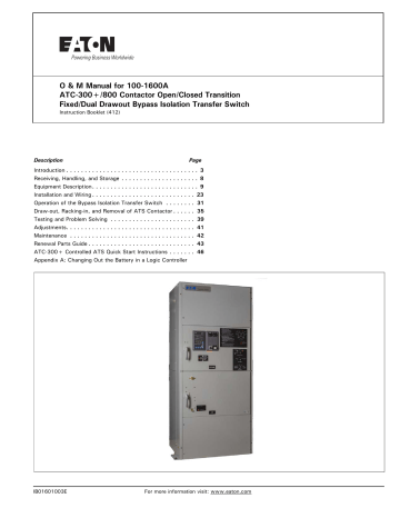 Eaton Automatic transfer switch, bypass isolation, contactor type, open ...