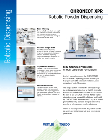 Mettler Toledo CHRONECT XPR Robotic Powder Dispensing Datasheet | Manualzz