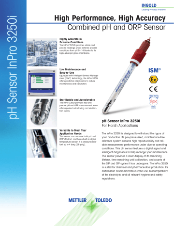 Mettler Toledo pH Sensor InPro 3250i Datasheet | Manualzz