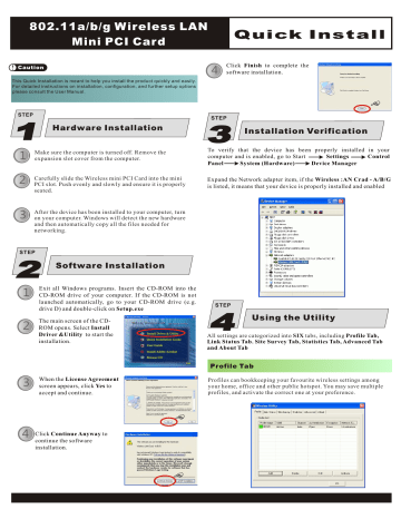 Wireless LAN card mini PCI Quick Install | Manualzz