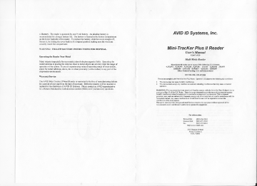 AVID Mini-Tracker Plus II reader User's Manual | Manualzz