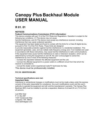 Canopy Plus Backhaul Module User Manual | Manualzz