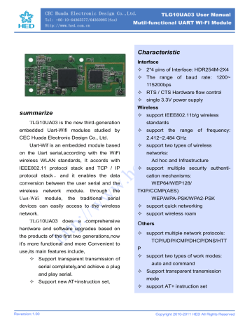 HED Uart-Wifi module TLG10UA03 User Manual | Manualzz
