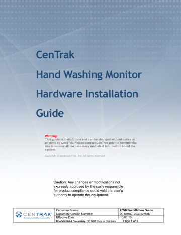 CenTrak Hand Washing Monitor Hardware Installation Guide | Manualzz