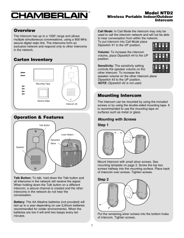 Chamberlain wireless intercom NTD2 User Manual | Manualzz