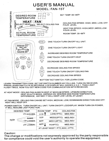 Chia Wei Electric FAN-15T Ceiling fan User's Manual | Manualzz