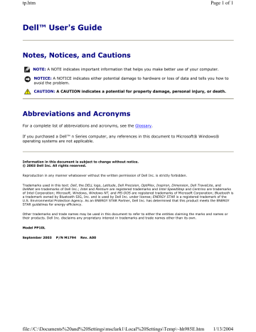 Dell computer n Series, computer PP10L User's Guide | Manualzz
