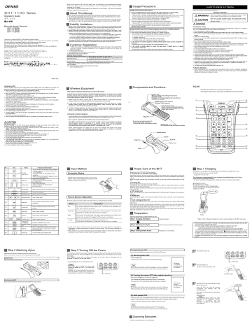 DENSO WAVE BHT-1100 BHT-1170BWB, BHT-1171BWB, BHT-1172BWB Operator's Guide | Manualzz