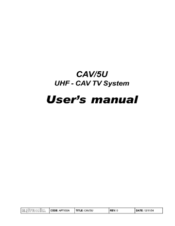 ELETRONA CAV 5U UHF TV Transmitter Users manual | Manualzz
