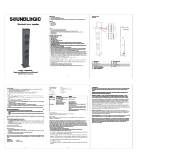 SOUNDLOGIC Bluetooth tower speaker User manual | Manualzz