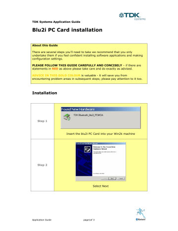TDK Bluetooth PC Card blu2i Application Guide | Manualzz