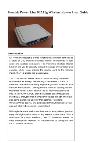 Gemtek Powerline Router 802.11g User Guide | Manualzz