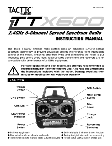 Tactic TTX600 Airplane Radio System Instruction Manual | Manualzz