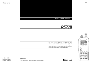 Icom IC-V8 Instruction Manual | Manualzz