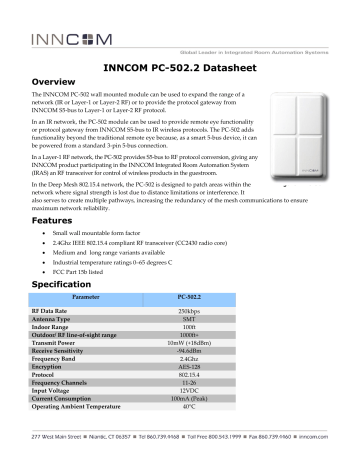 INNCOM International GTC202125TXR WirelessRepeater Module User Manual ...