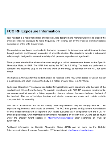Handset FCC RF Exposure Information | Manualzz