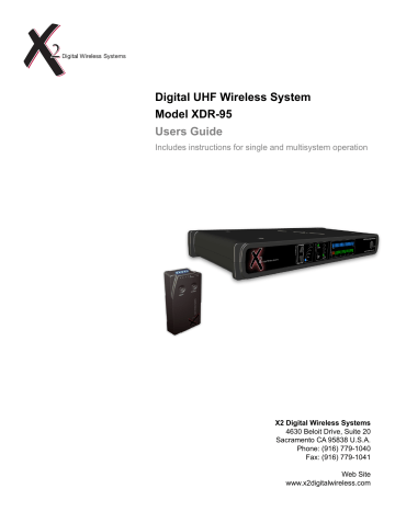 X2 Digital UHF Wireless System XDR-95 Users Guide | Manualzz