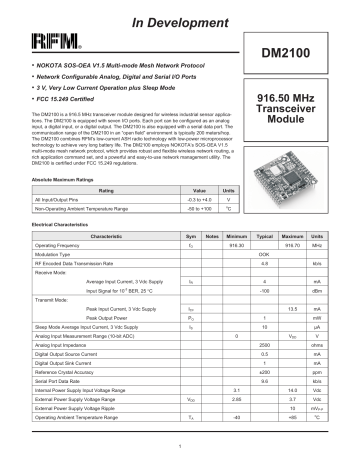 DM2100 Datasheet: Wireless Industrial Sensor Transceiver | Manualzz
