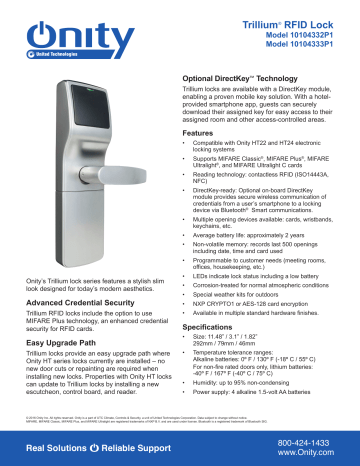 Onity Trillium 10104332P1, 10104333P1 RFID Lock Datasheet | Manualzz
