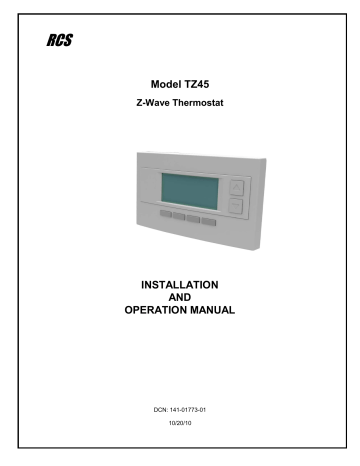 Z-Wave thermostat TZ45 INSTALLATION AND OPERATION MANUAL | Manualzz